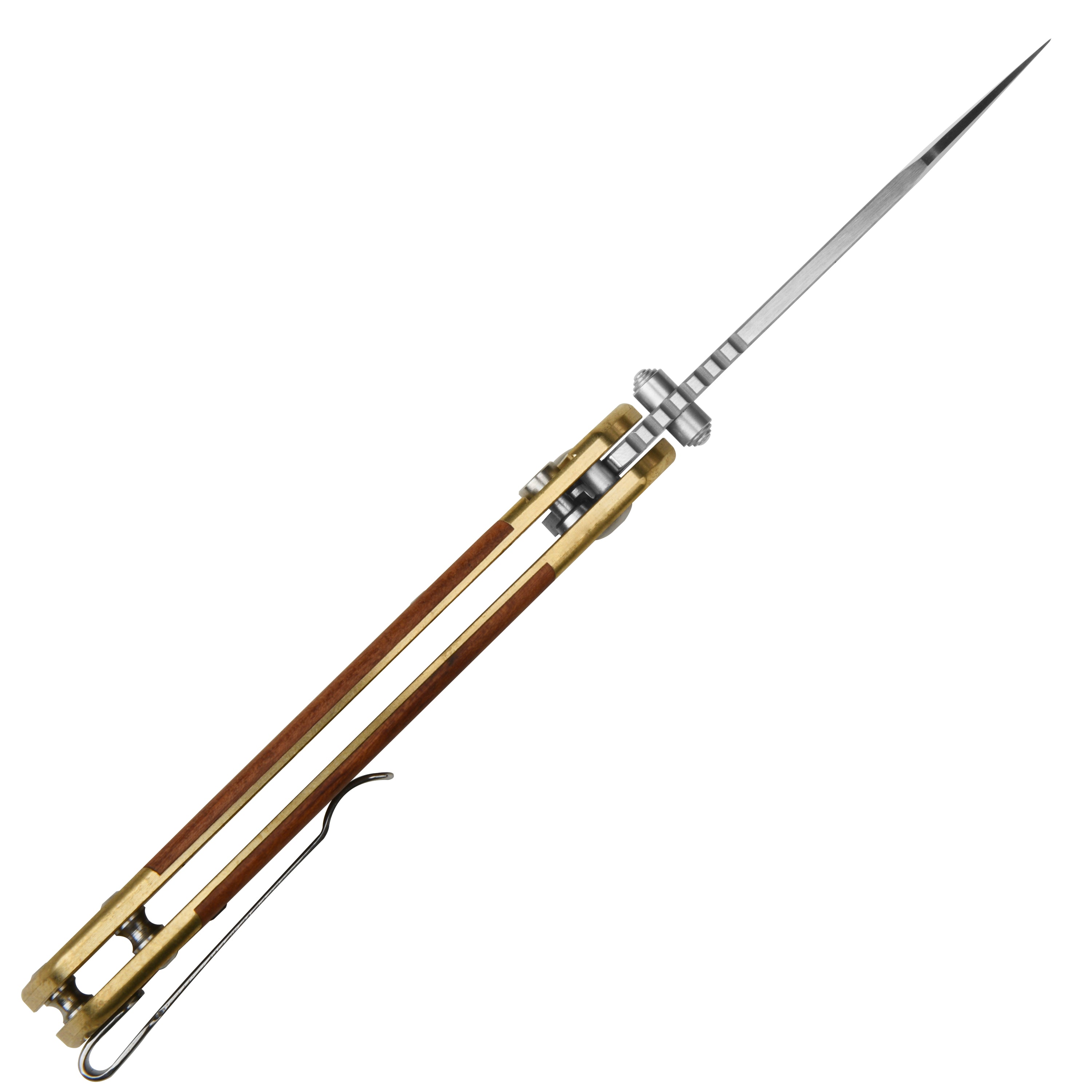 CJRB Bowie Pyrite J1942 CPM S90V Blade Brass&Rose Wood Handle Folding ...