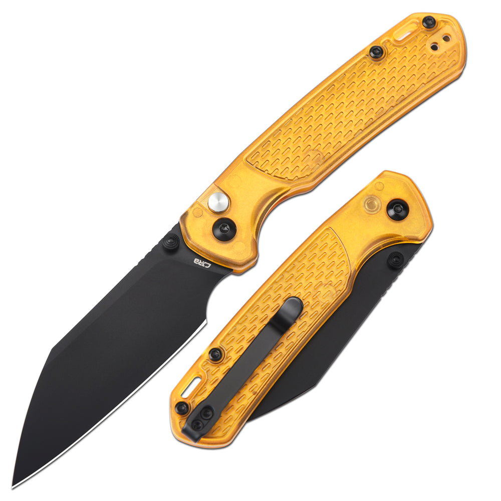 CJRB Pyrite-Light J1945 AR-RPM9 Steel Blade Amber FRN Handle Folding Knives | Free Shipping