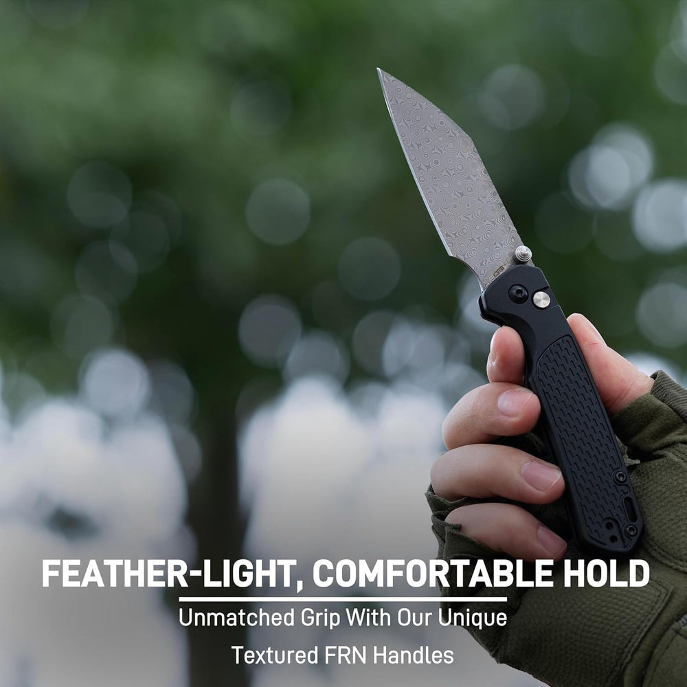 CJRB Pyrite-Light J1945 Damascus Blade FRN Handle Folding Knives | Free ...