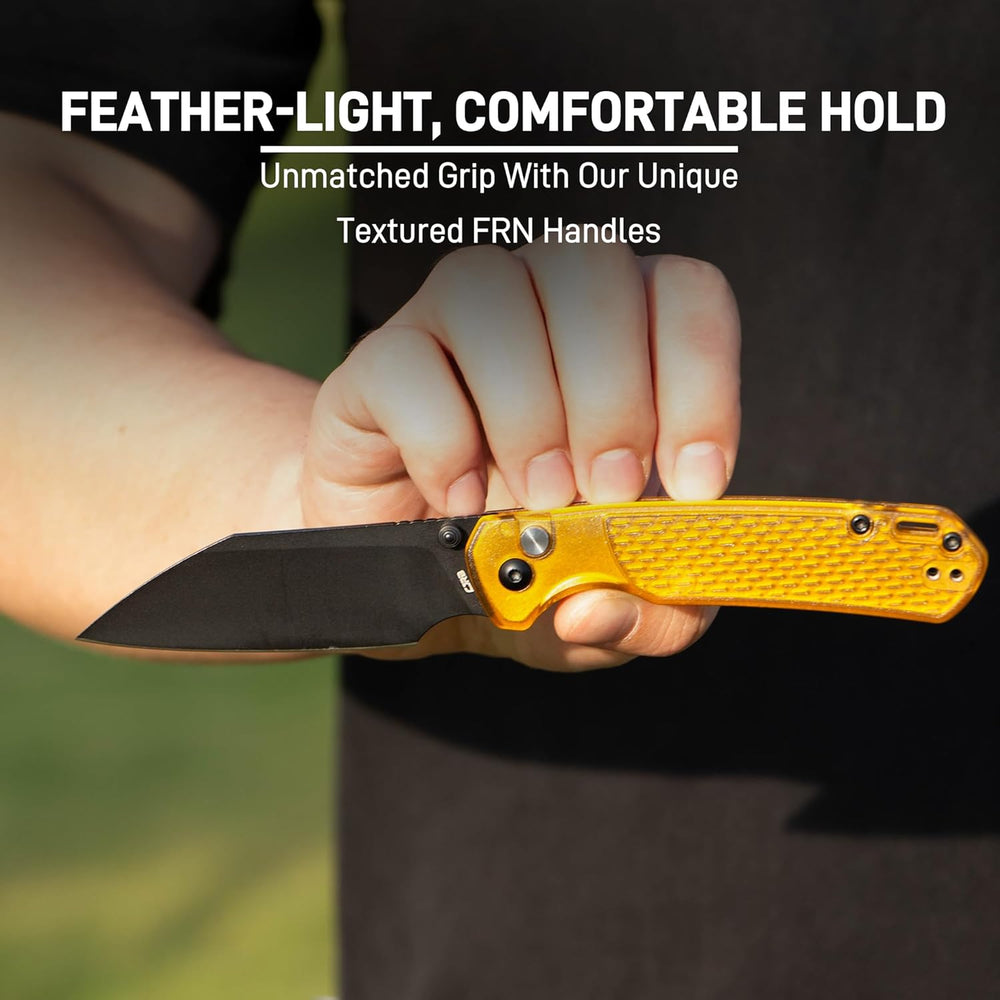 CJRB Pyrite-Light J1945 AR-RPM9 Steel Blade Amber FRN Handle Folding ...