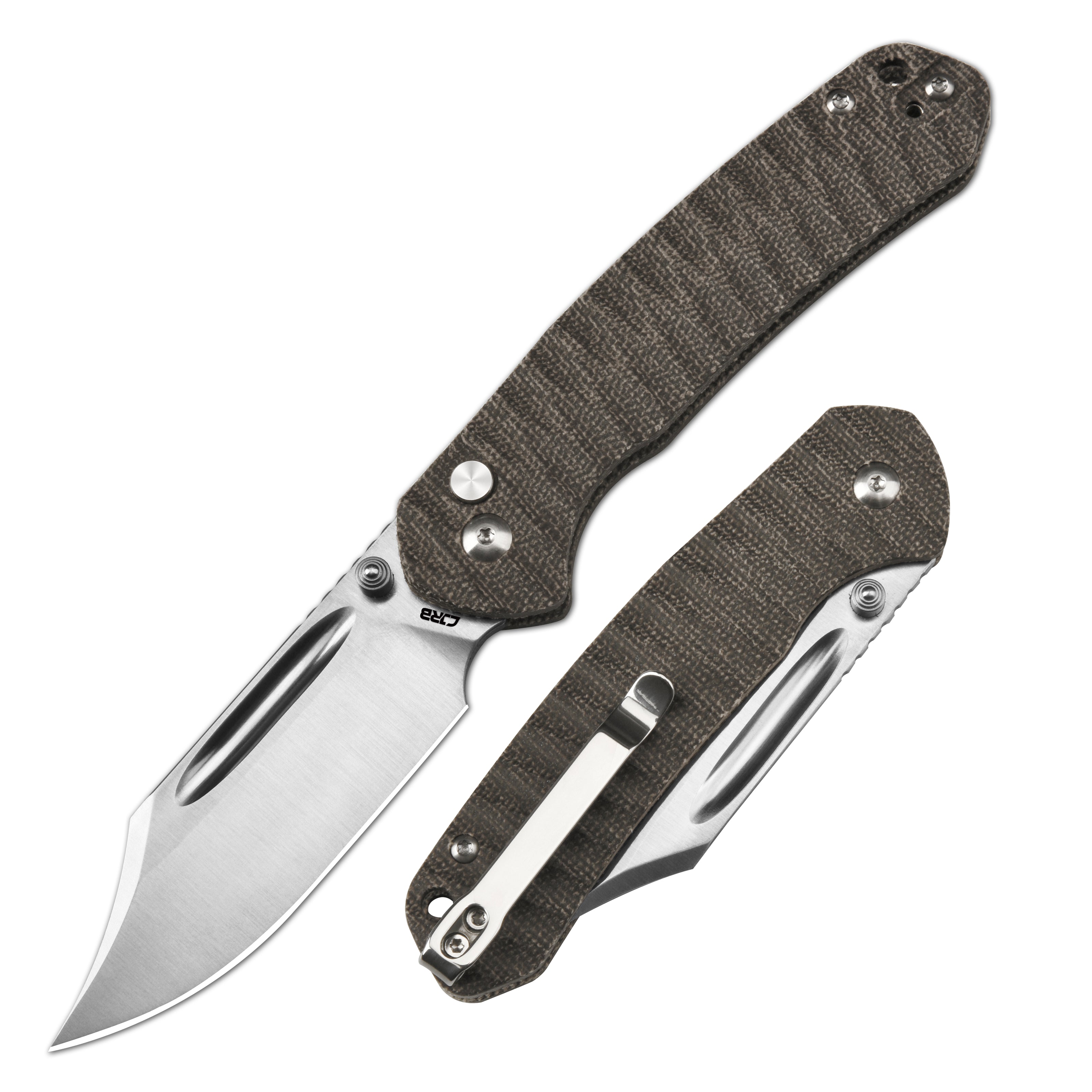 CJRB Bowie Pyrite J1942 AR-SFII Steel Blade Micarta Handle Folding ...