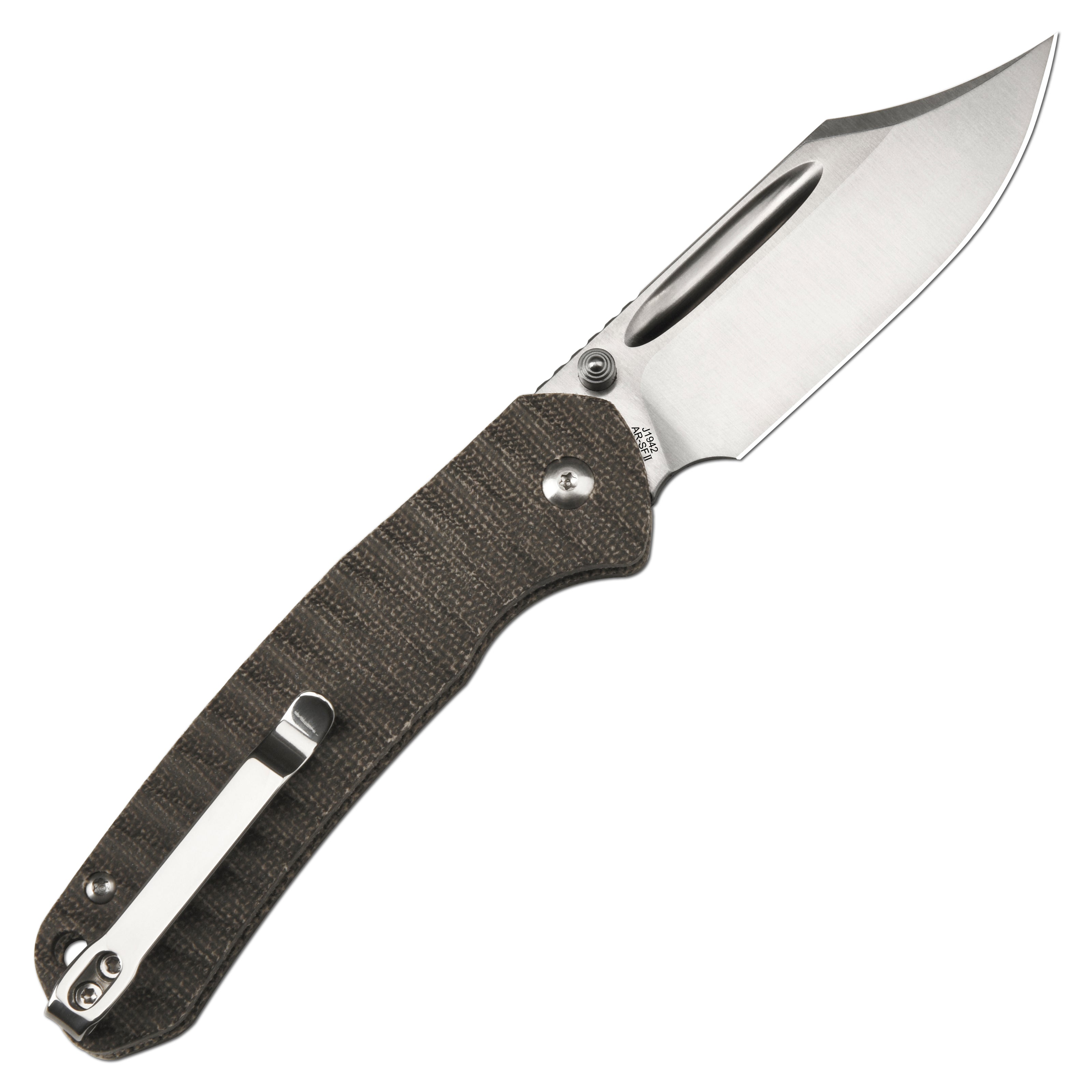 CJRB Bowie Pyrite J1942 AR-SFII Steel Blade Micarta Handle Folding ...