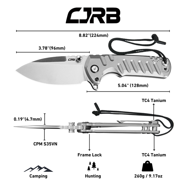 CJRB Tundra J1966 S35VN Steel Blade Titanium Handle Folding Knives ...