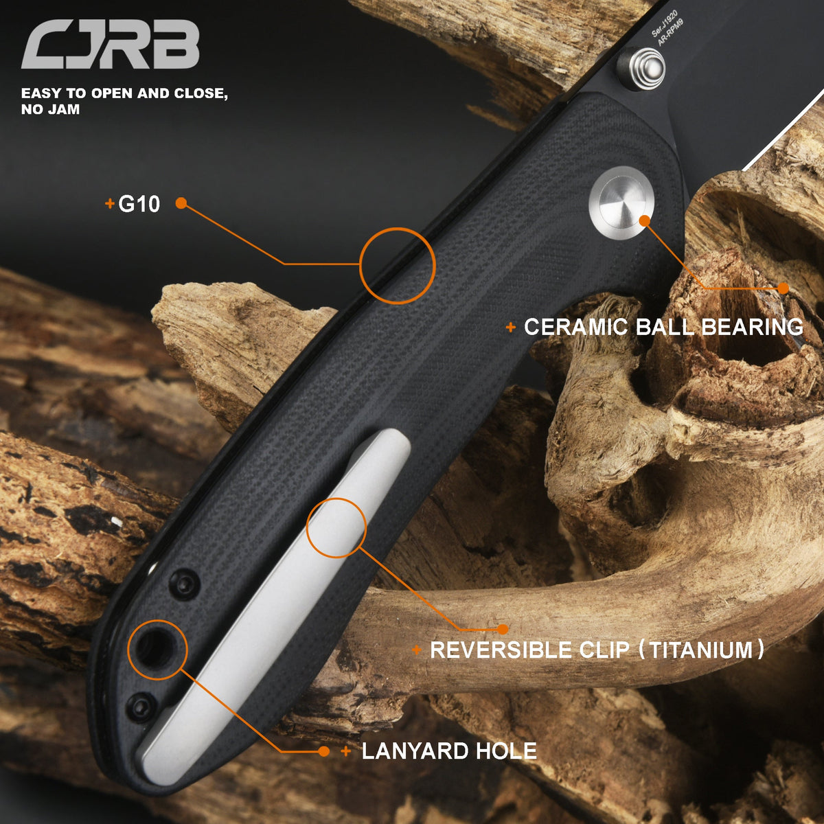 CJRB SCORIA J1920 AR-RPM9 BLACK PVD COATED BLADE G10 HANDLE FOLDING ...